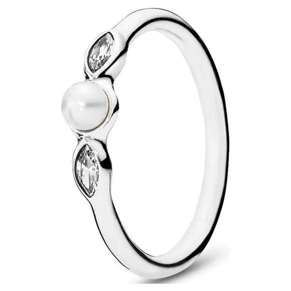 Pandora | Jewelry | Sterling Pandora Petite Leaves Pearl Ring Size 75 ...